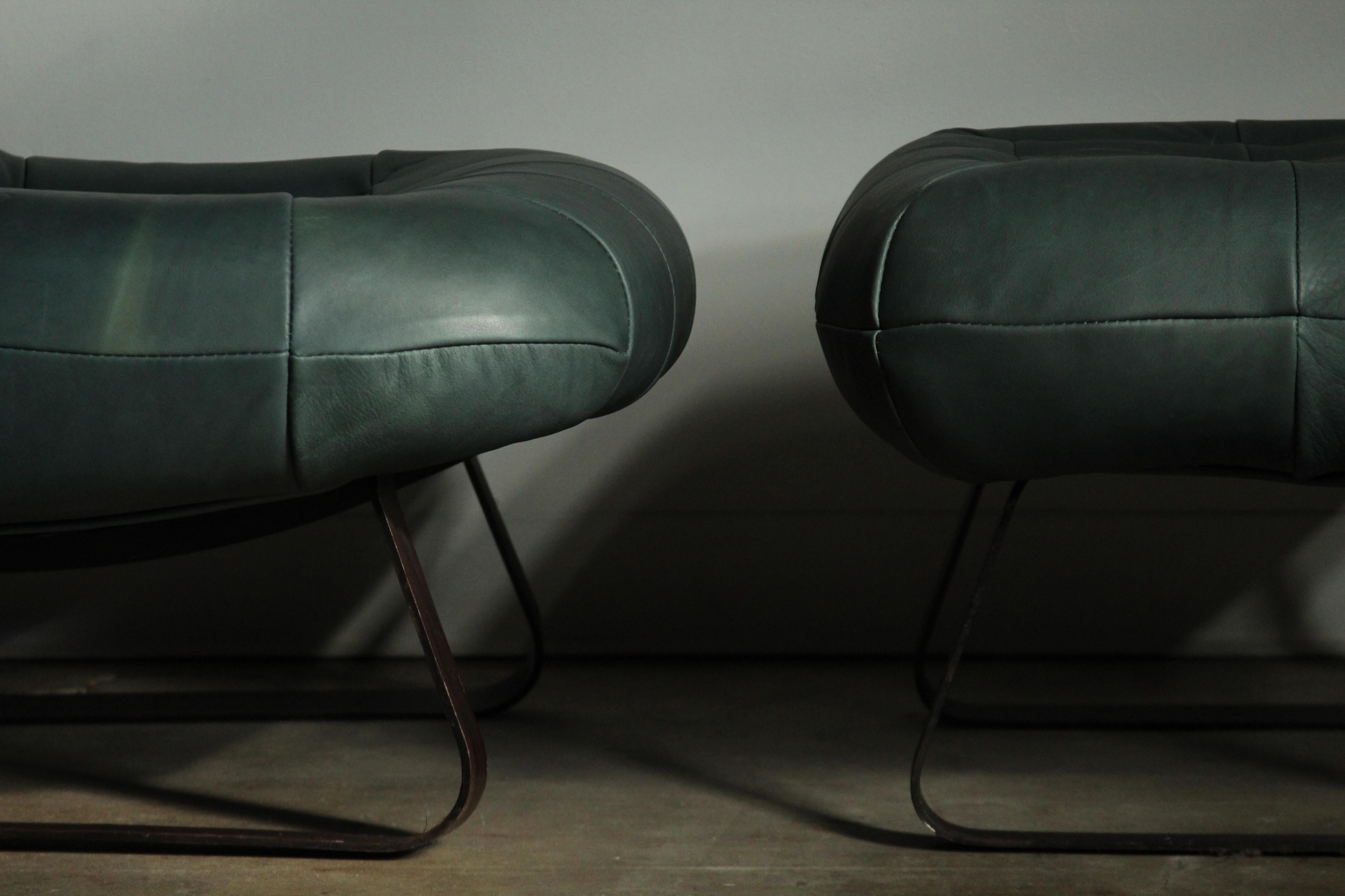 Percival Lafer Brazilian Teal Leather 'Earth Chair' and Ottoman, 1970s ...