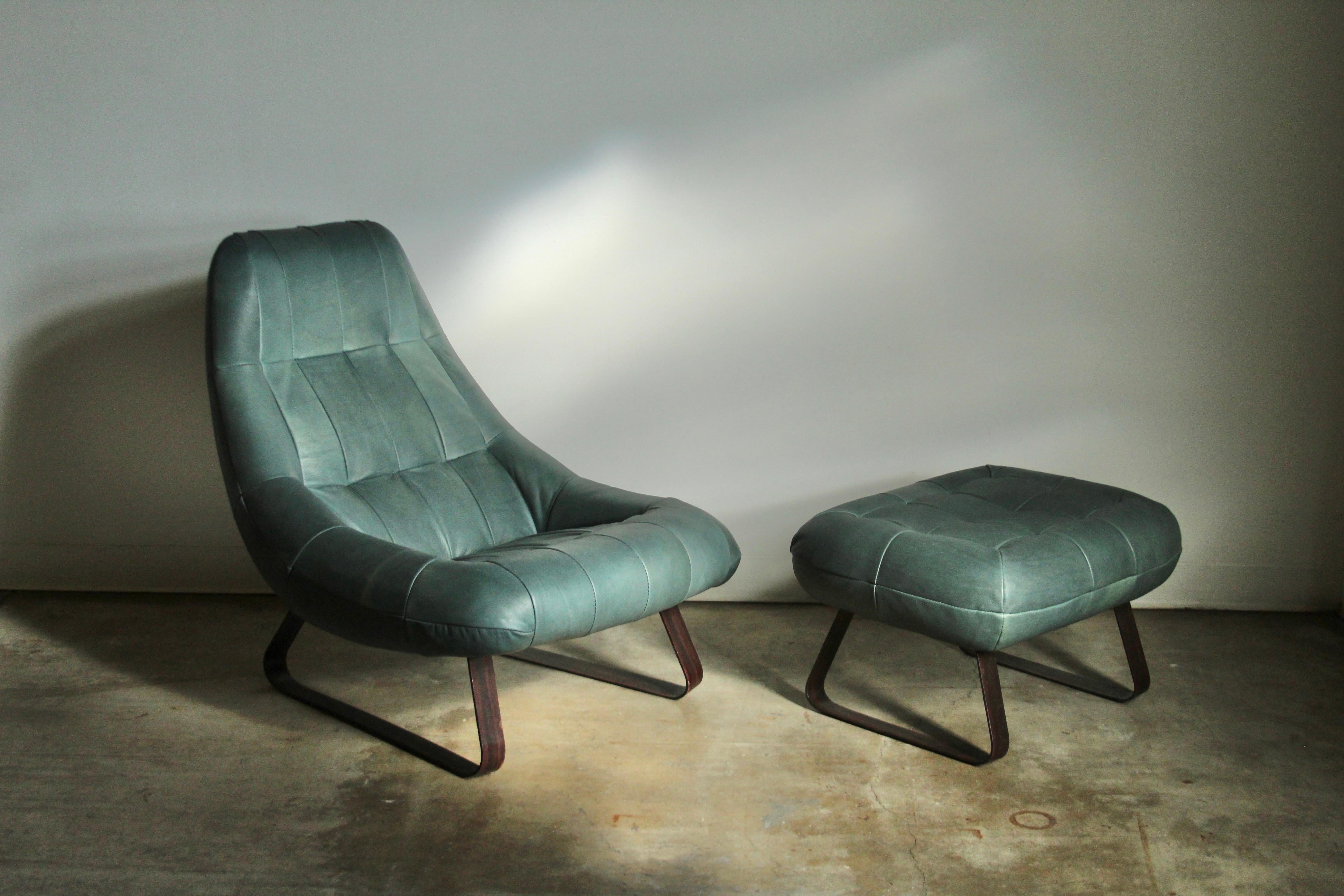 Percival Lafer Brazilian Teal Leather 'Earth Chair' and Ottoman, 1970s ...