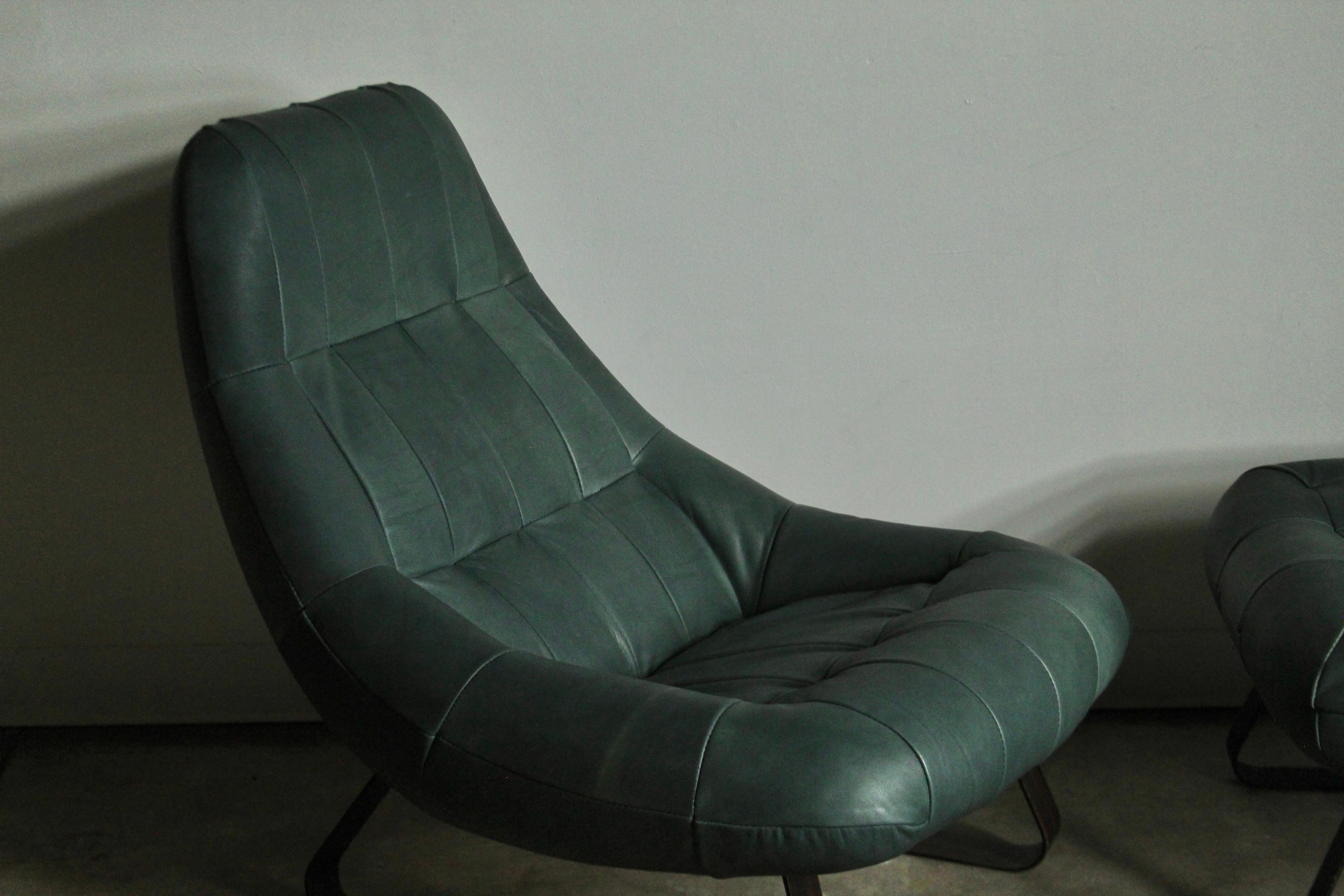Percival Lafer Brazilian Teal Leather 'Earth Chair' and Ottoman, 1970s ...