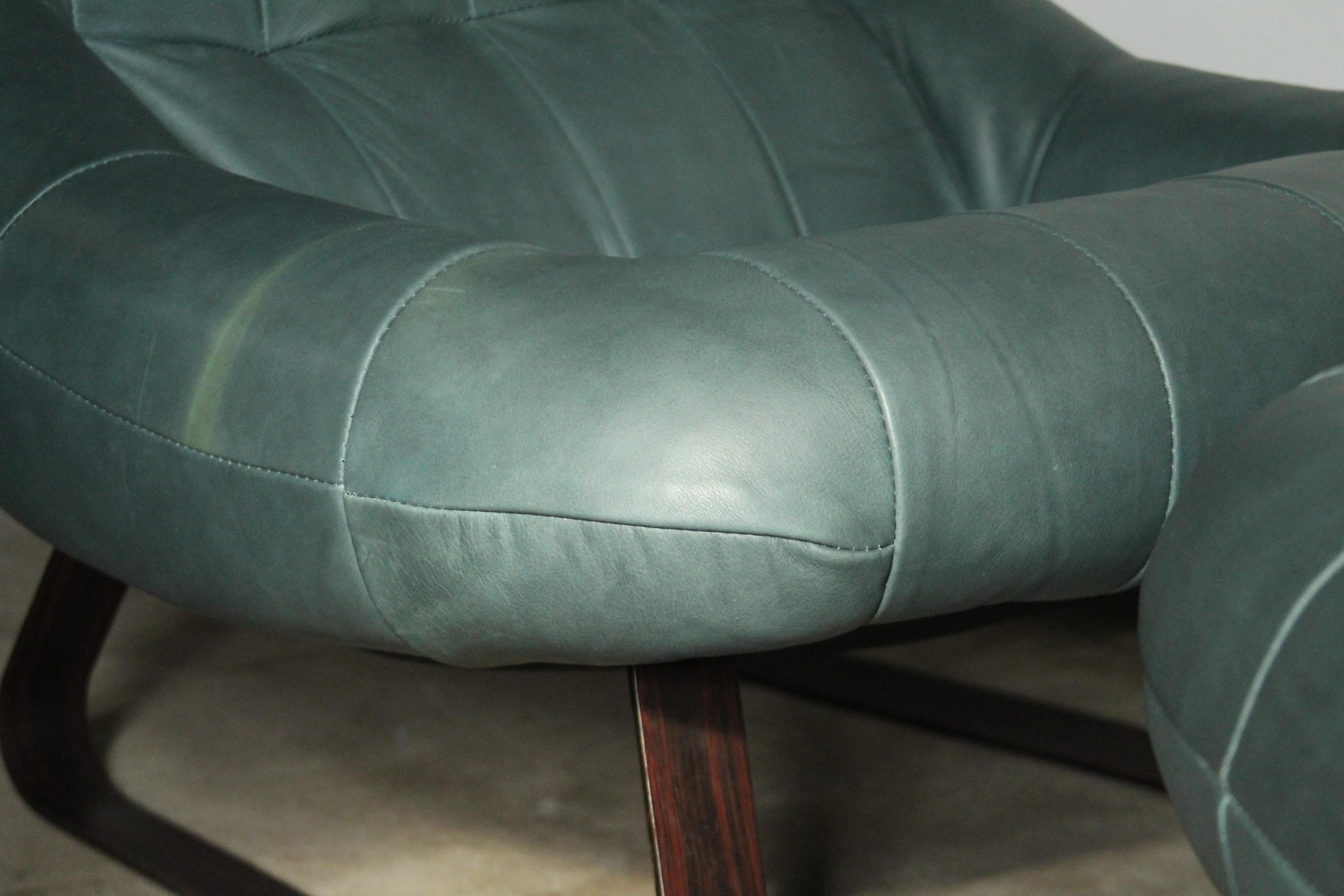 Percival Lafer Brazilian Teal Leather 'Earth Chair' and Ottoman, 1970s ...