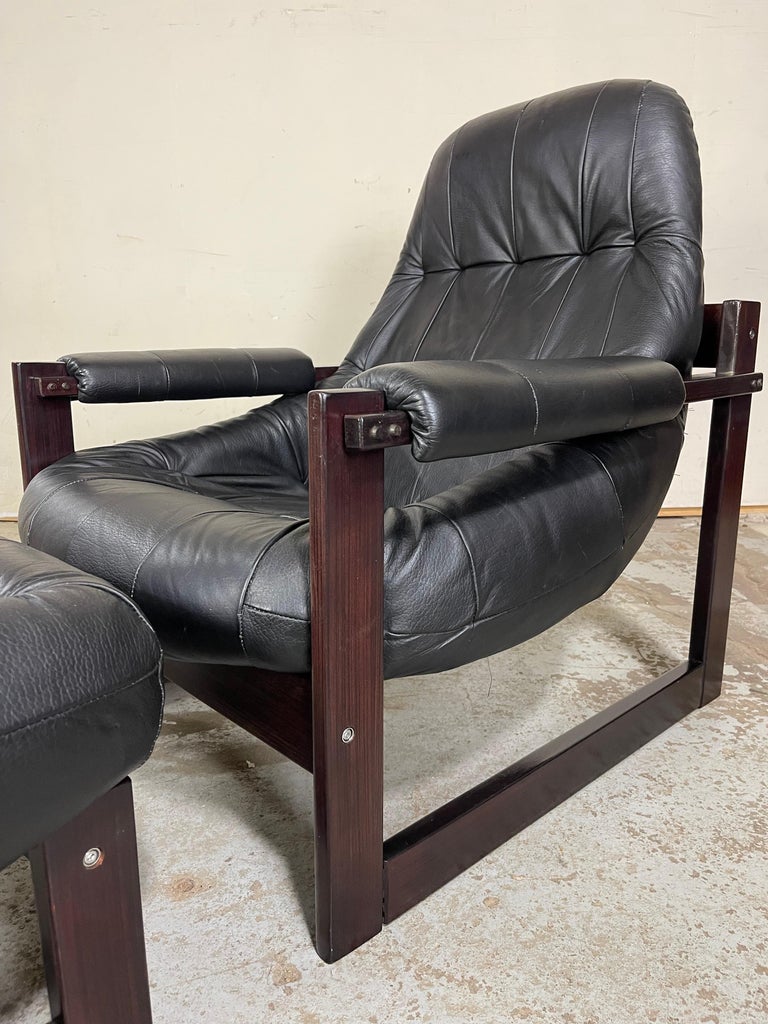 Percival Lafer Leather Lounge Chair and Ottoman with Brazilian Rosewood ...