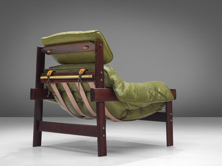 Percival Lafer Lounge Chair in Green Leather and Rosewood at 1stDibs