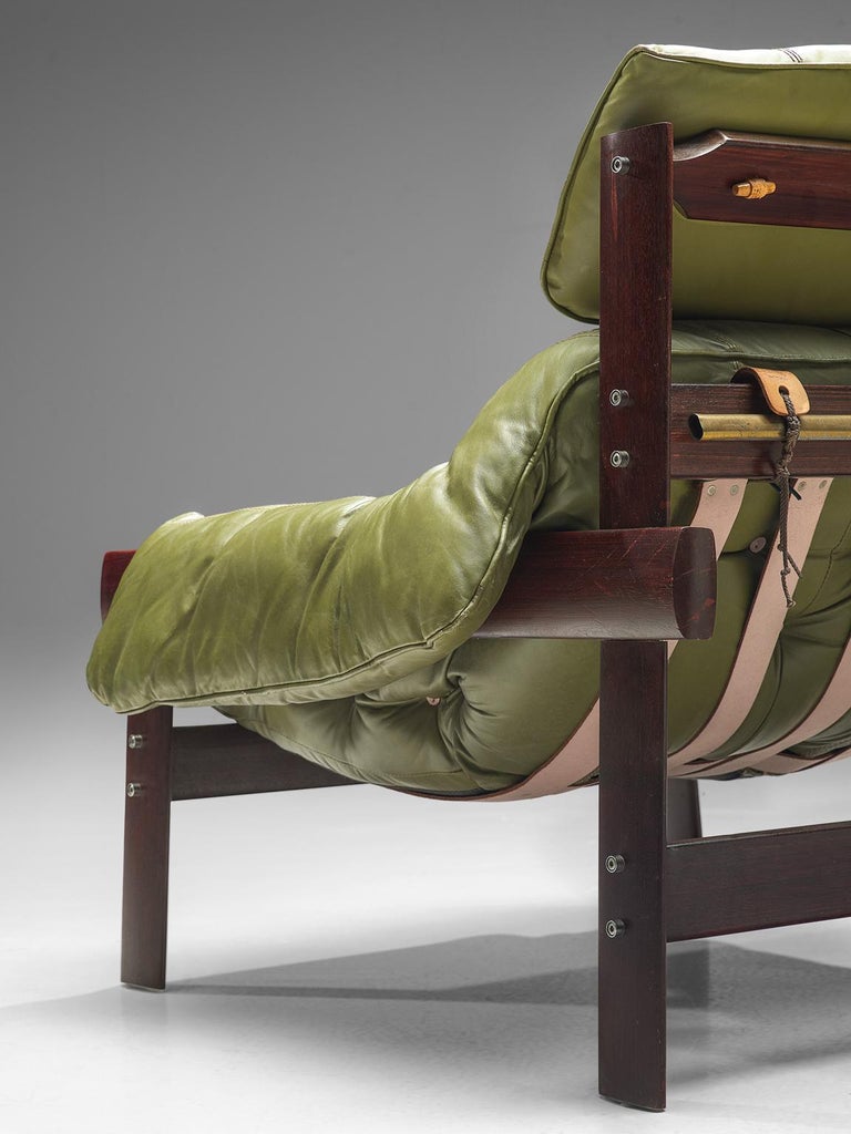 Percival Lafer Lounge Chair in Green Leather and Rosewood at 1stDibs