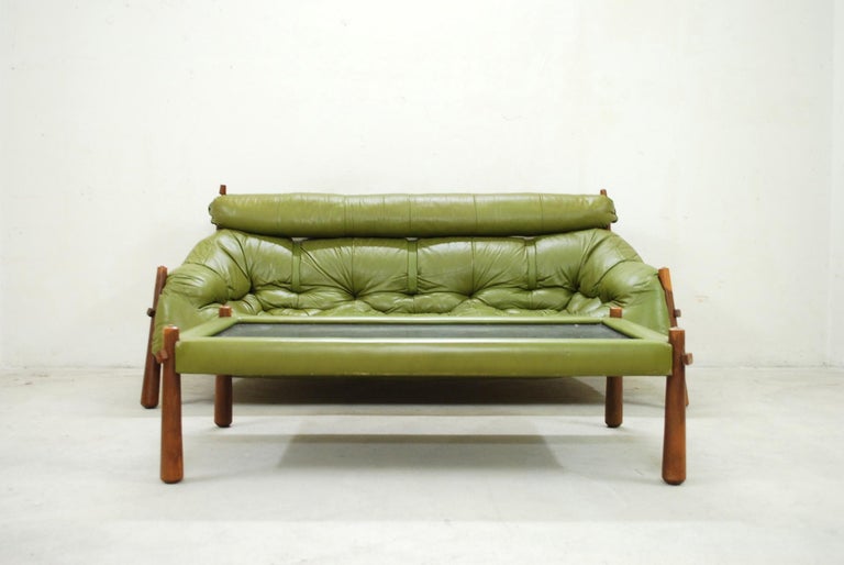 Percival Lafer MP 81 Green Leather Sofa 1972 For Sale at 1stDibs