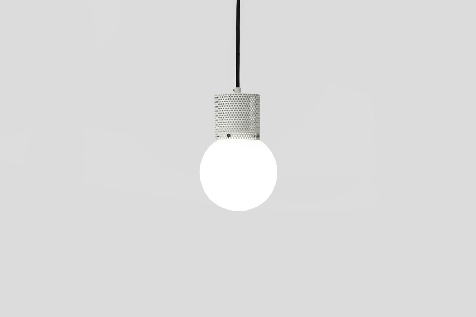 Perf Pendant Light Small-Black Perforated Tube, Glass Round Orb Shade ...