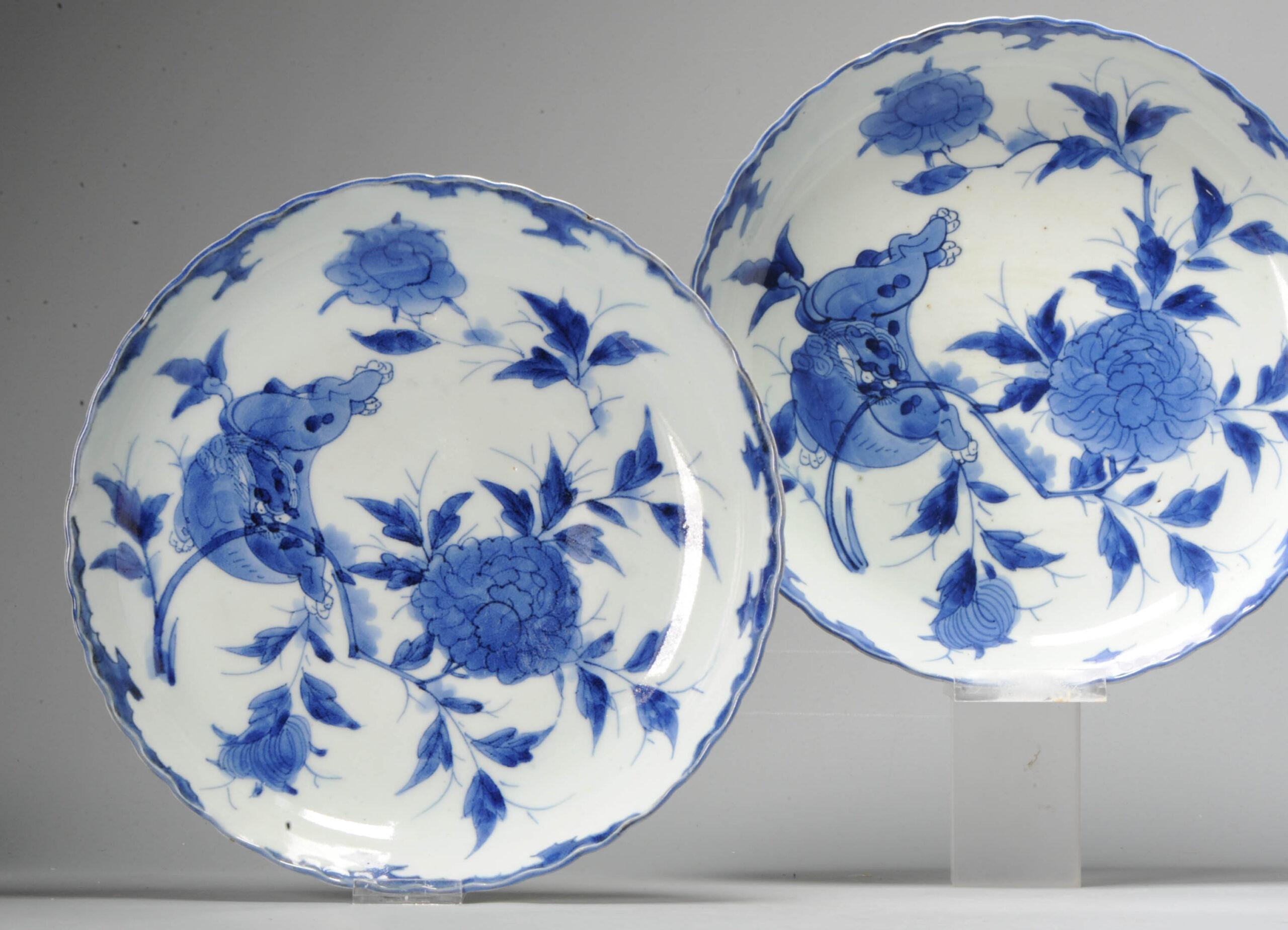 Perfect Condition Pair Antique Japanese Arita Porcelain Dishes Shishi ...