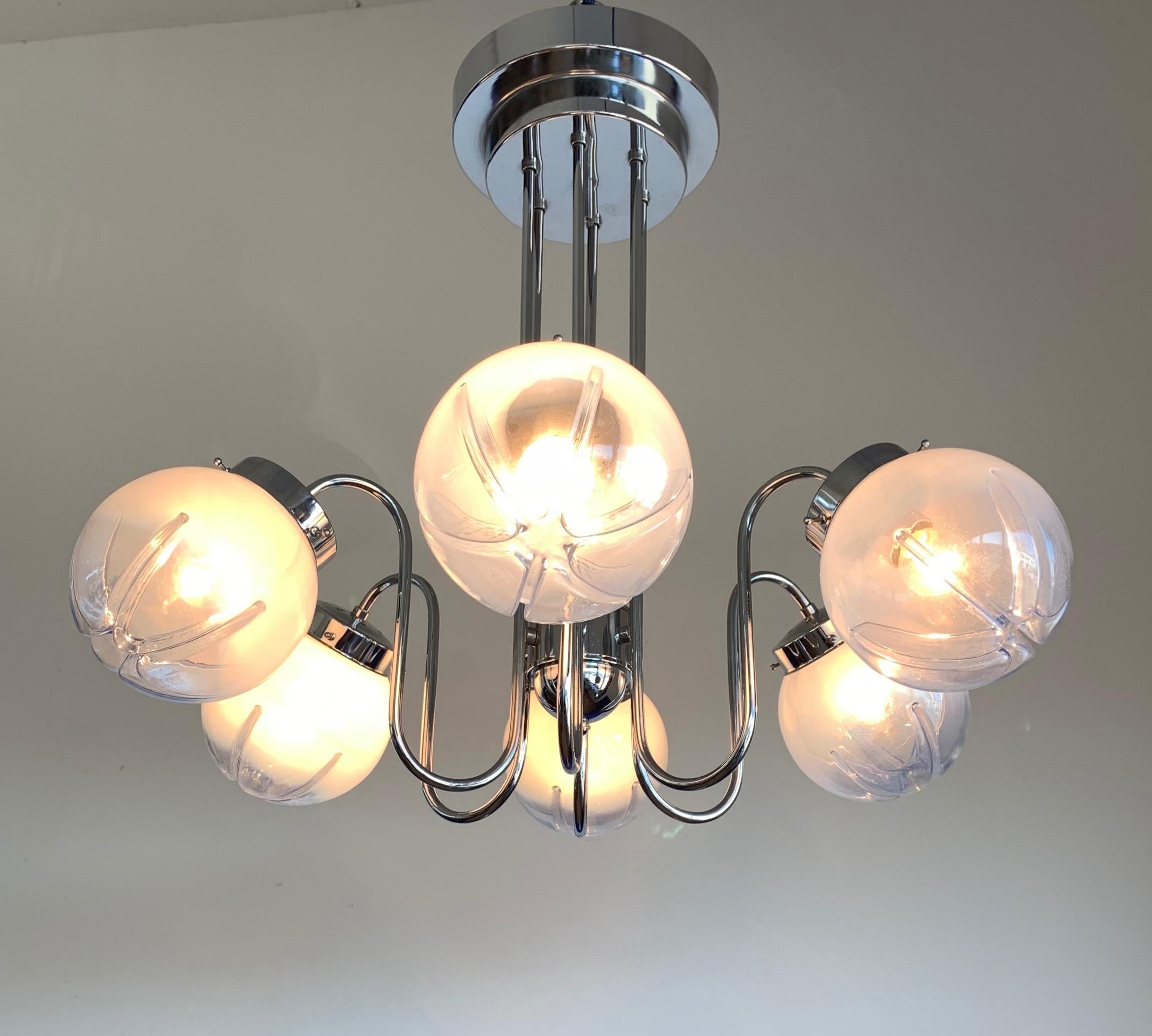 Perfect Size Midcentury Venetian Murano Six Globe Colored Glass Light ...