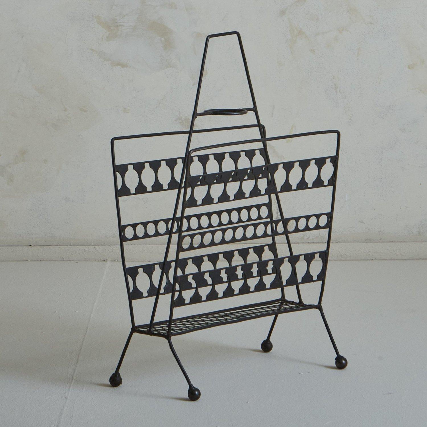 Perforated Iron Magazine Rack, France 1940s For Sale at 1stDibs