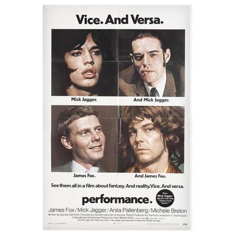 "Performance" 1970 U.S. One Sheet Film Poster at 1stDibs