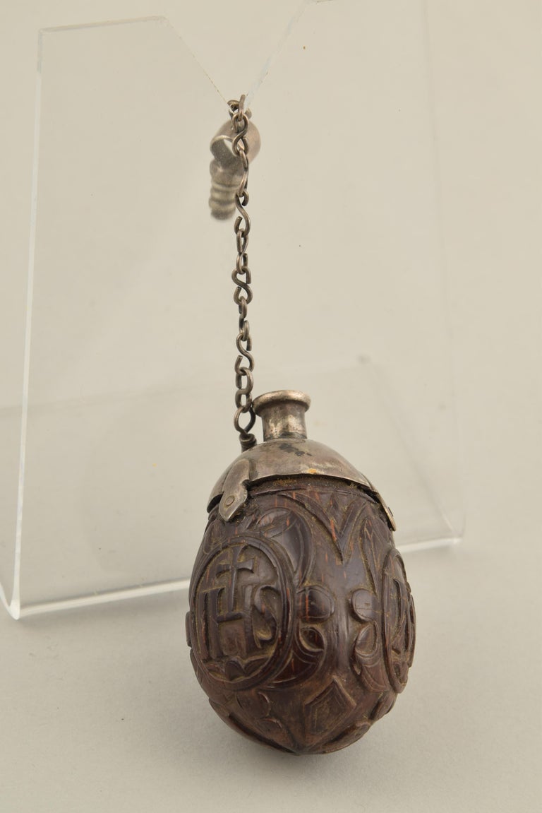 Perfume Bottle, Carved Nut, Silver, 17th Century at 1stDibs
