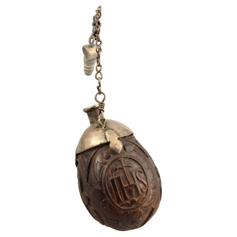 Perfume Bottle, Carved Nut, Silver, 17th Century at 1stDibs