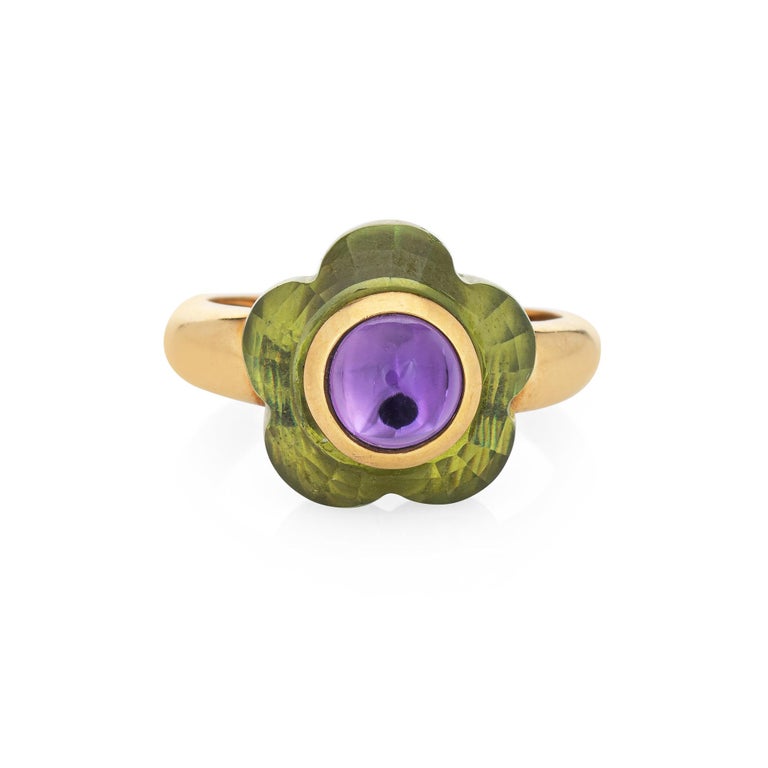 Peridot Amethyst Flower Ring Vintage 18k Yellow Gold Estate Fine ...