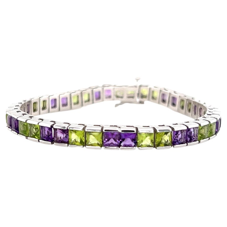 Peridot and Amethyst Channel Set Line Bracelet in 14K Gold For Sale at ...