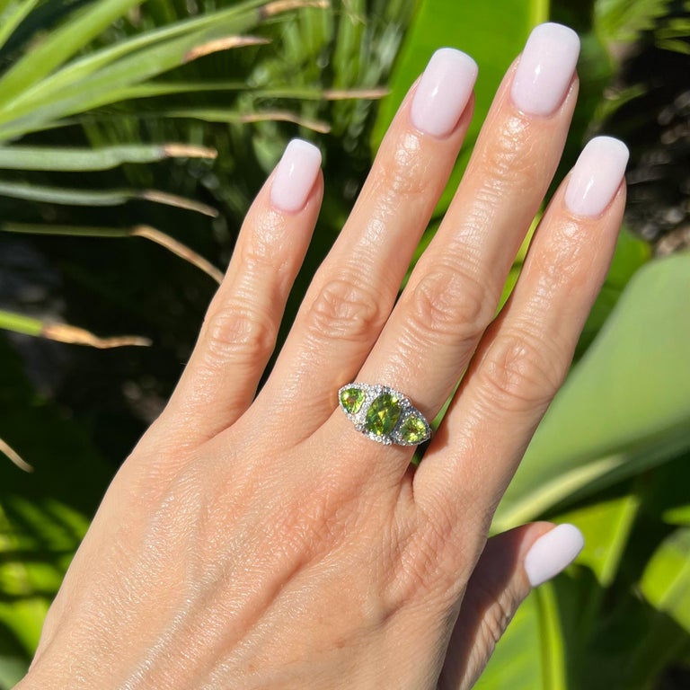 Peridot and Diamond 3-Stone Gold Cocktail Ring For Sale at 1stDibs
