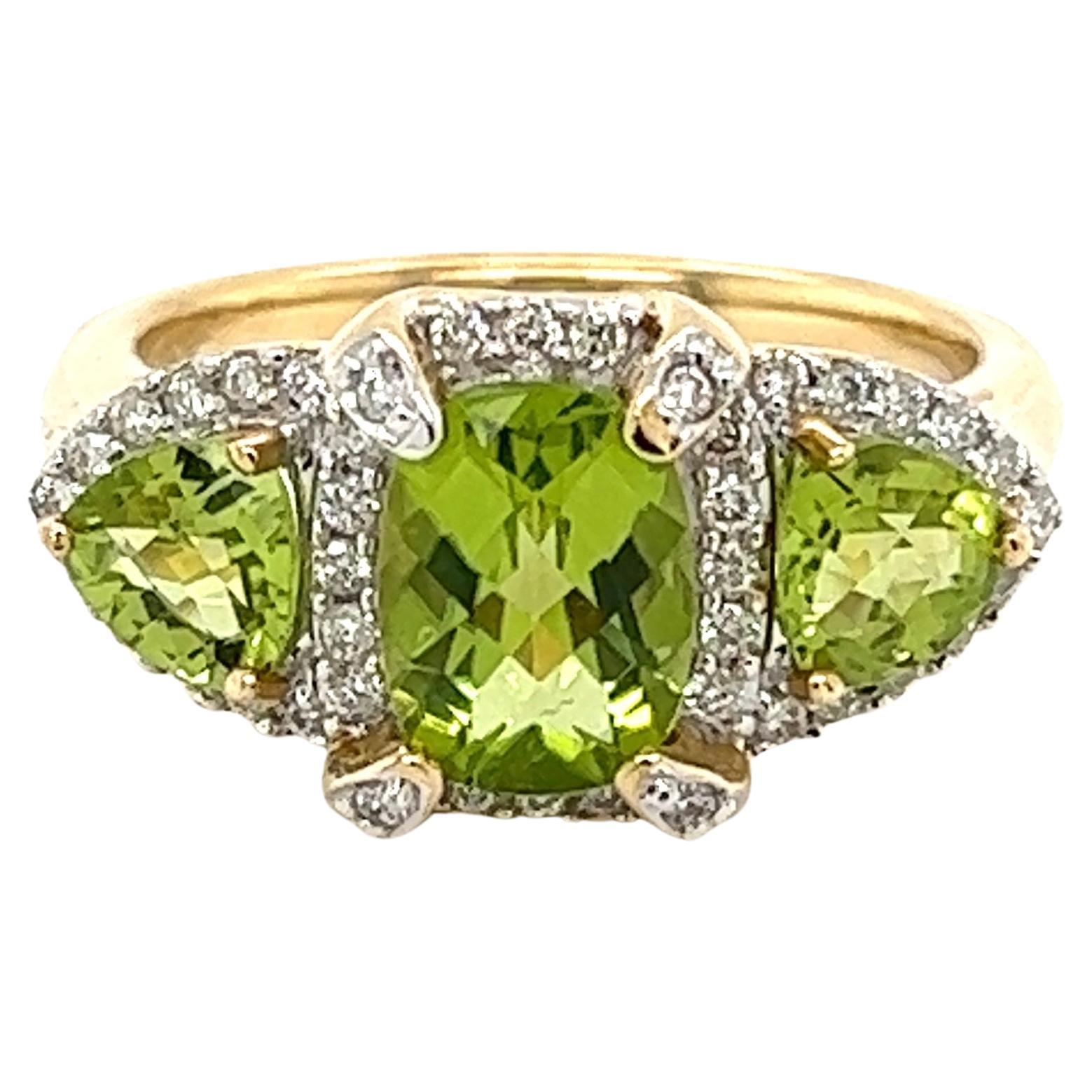Customizable Oval Peridot and Diamond 3-Stone Ring For Sale at 1stDibs