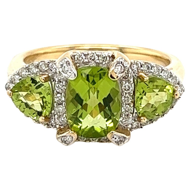 Peridot and Diamond 3-Stone Gold Cocktail Ring For Sale at 1stDibs