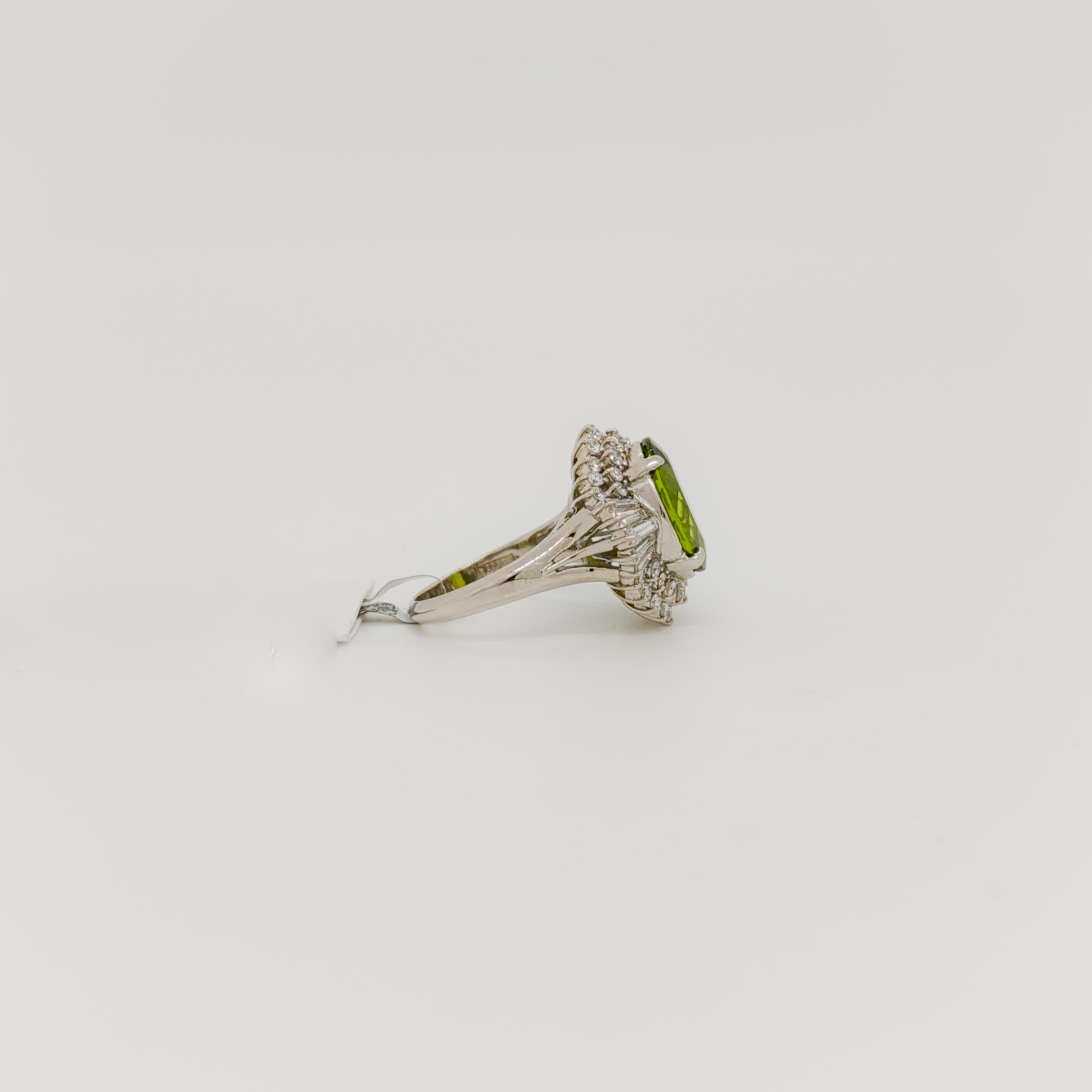 Peridot and White Diamond Cocktail Ring in Platinum For Sale at 1stDibs