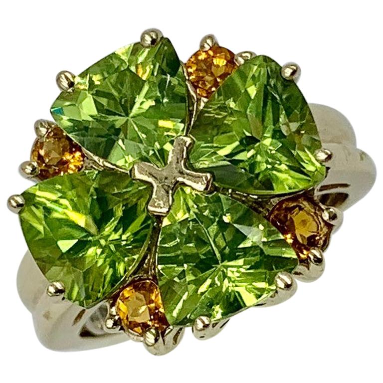 Peridot Citrine Heart Ring 14 Karat Gold Retro Vintage at 1stDibs