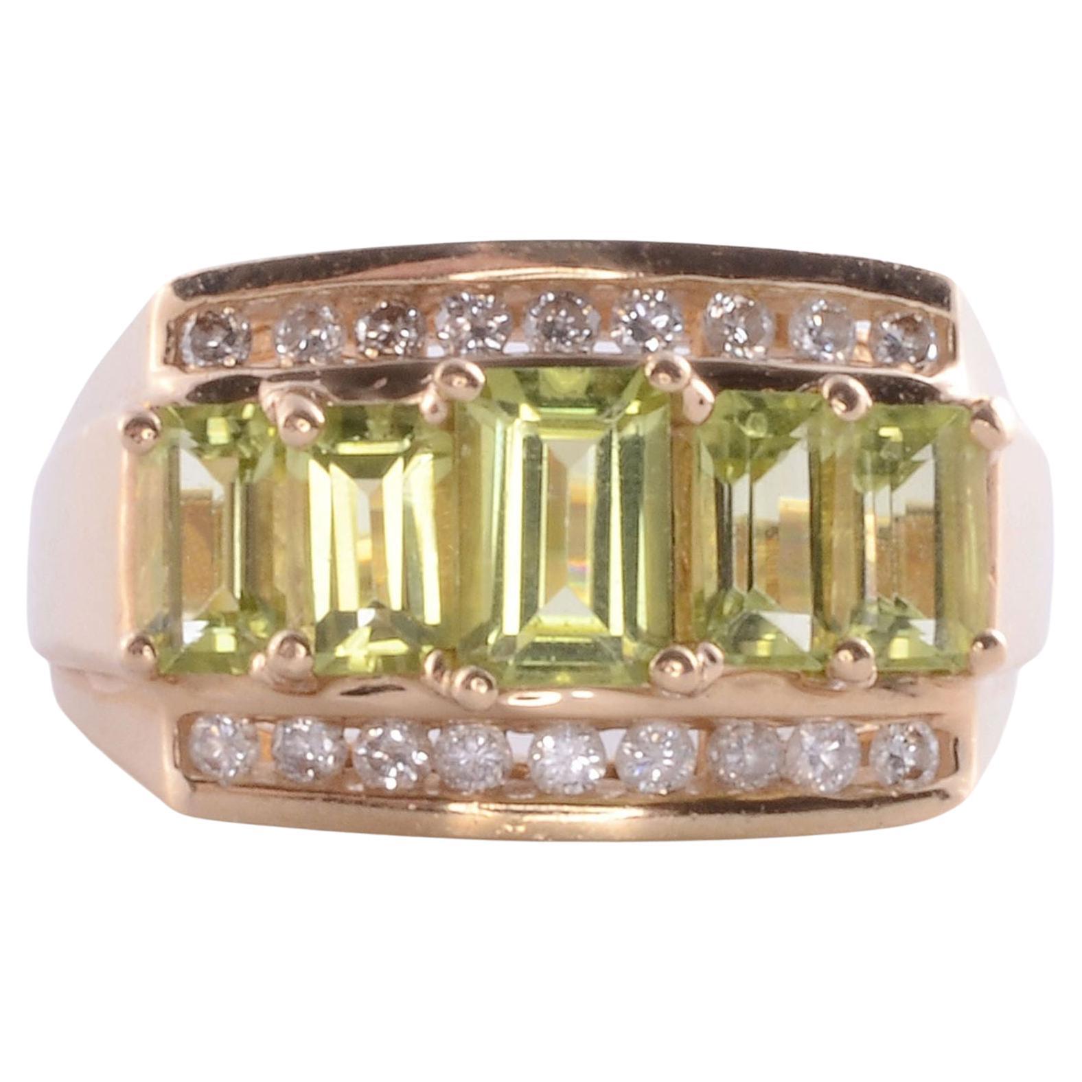 Peridot and Diamond Flower Ring For Sale at 1stDibs
