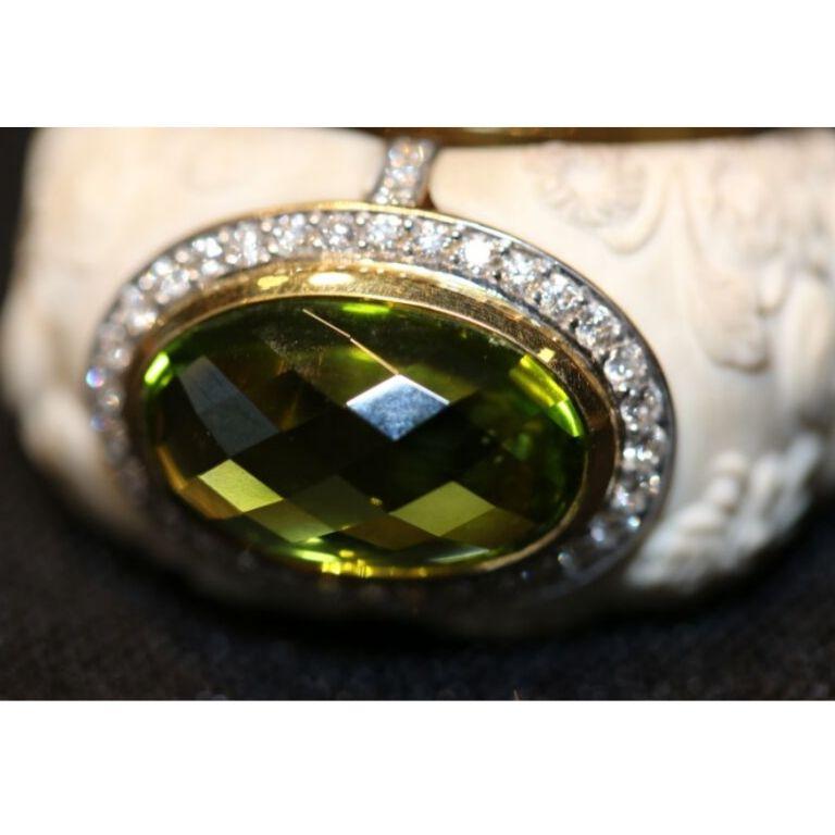 Peridot, Diamond and Carved Mammoth Bone Chrysanthemum Ring For Sale at ...