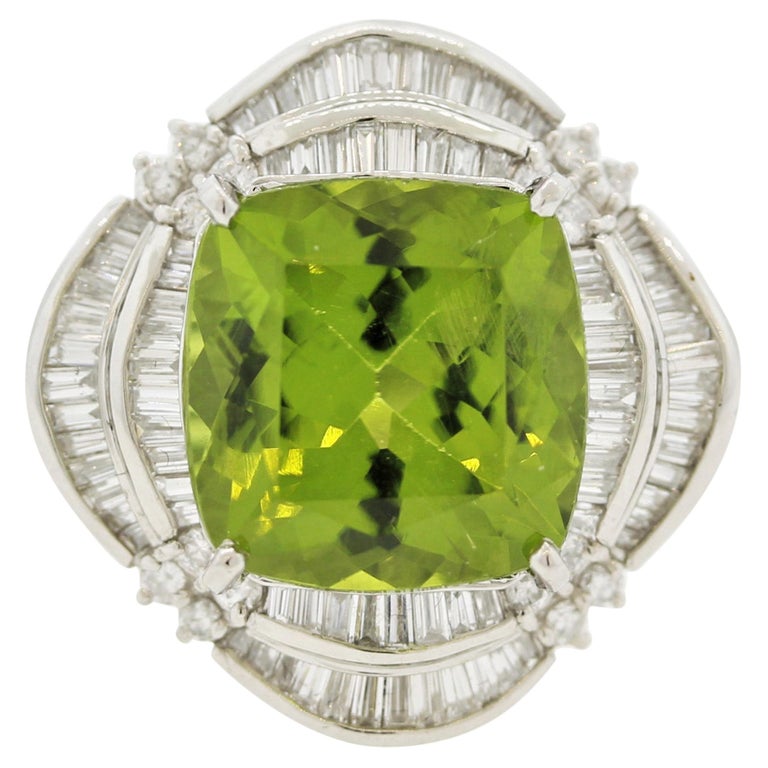 Peridot Diamond Platinum Cocktail Ring at 1stDibs