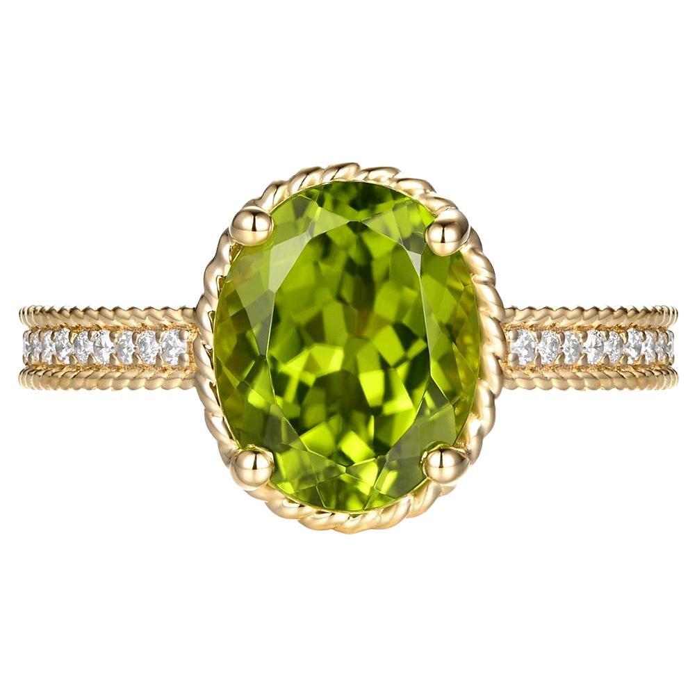 Peridot Diamond Ring in 14 Karat Yellow Gold For Sale at 1stDibs