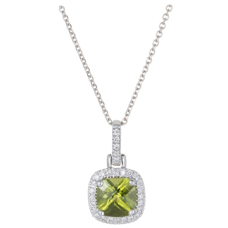 Peridot Diamond Square Pendant Necklace at 1stDibs