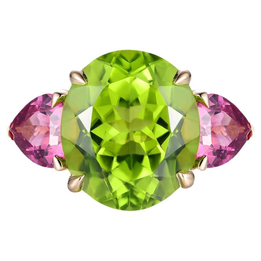 Peridot Diamond Enamel Cocktail Ring in 14 Karat Yellow Gold For Sale ...