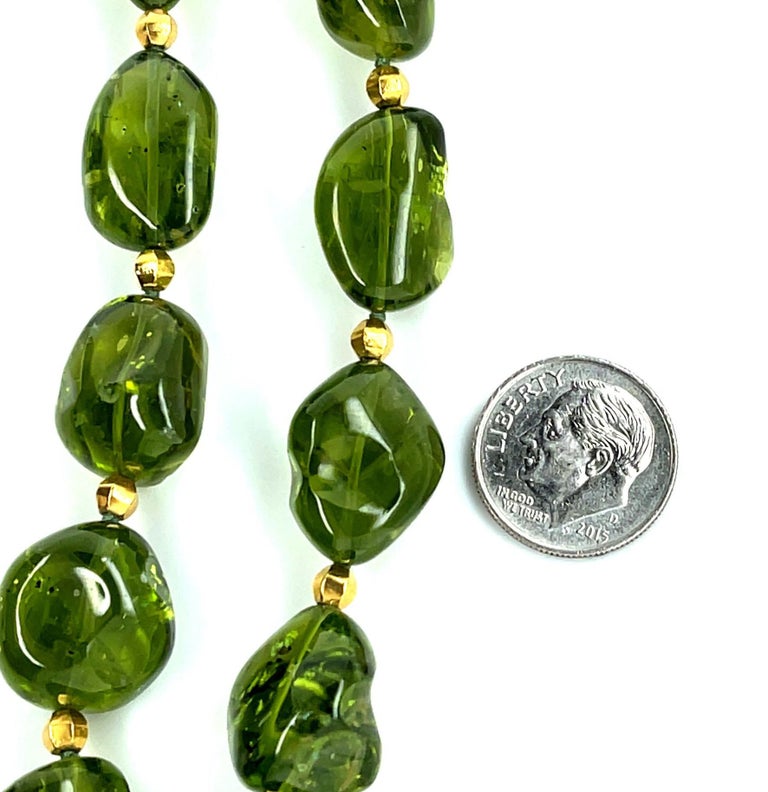 Peridot Nugget Bead Necklace, 580 Carats with Yellow Gold Clasp, 23.5 ...