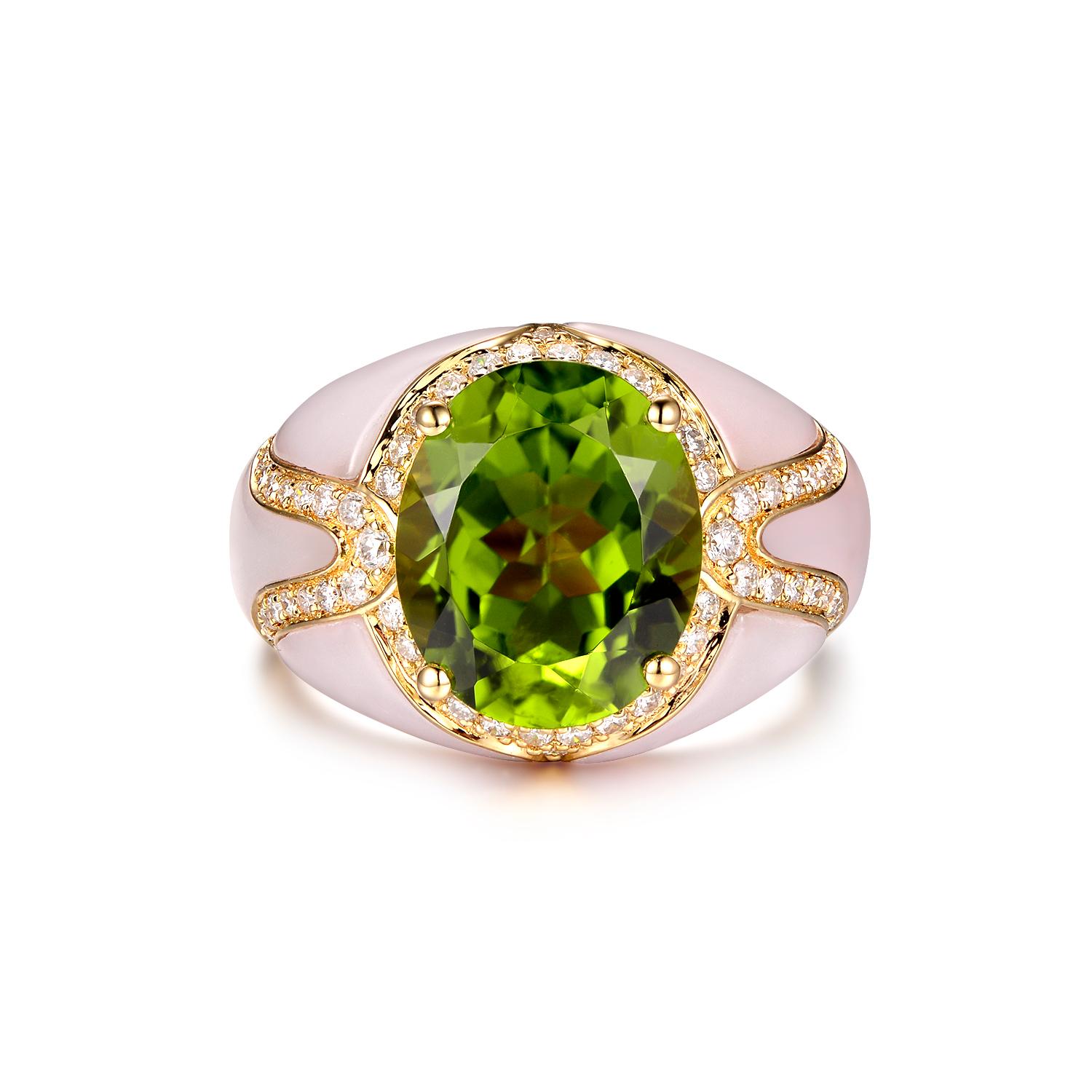 Peridot Pink Opal Diamond Dome Ring For Sale at 1stDibs | opal and ...