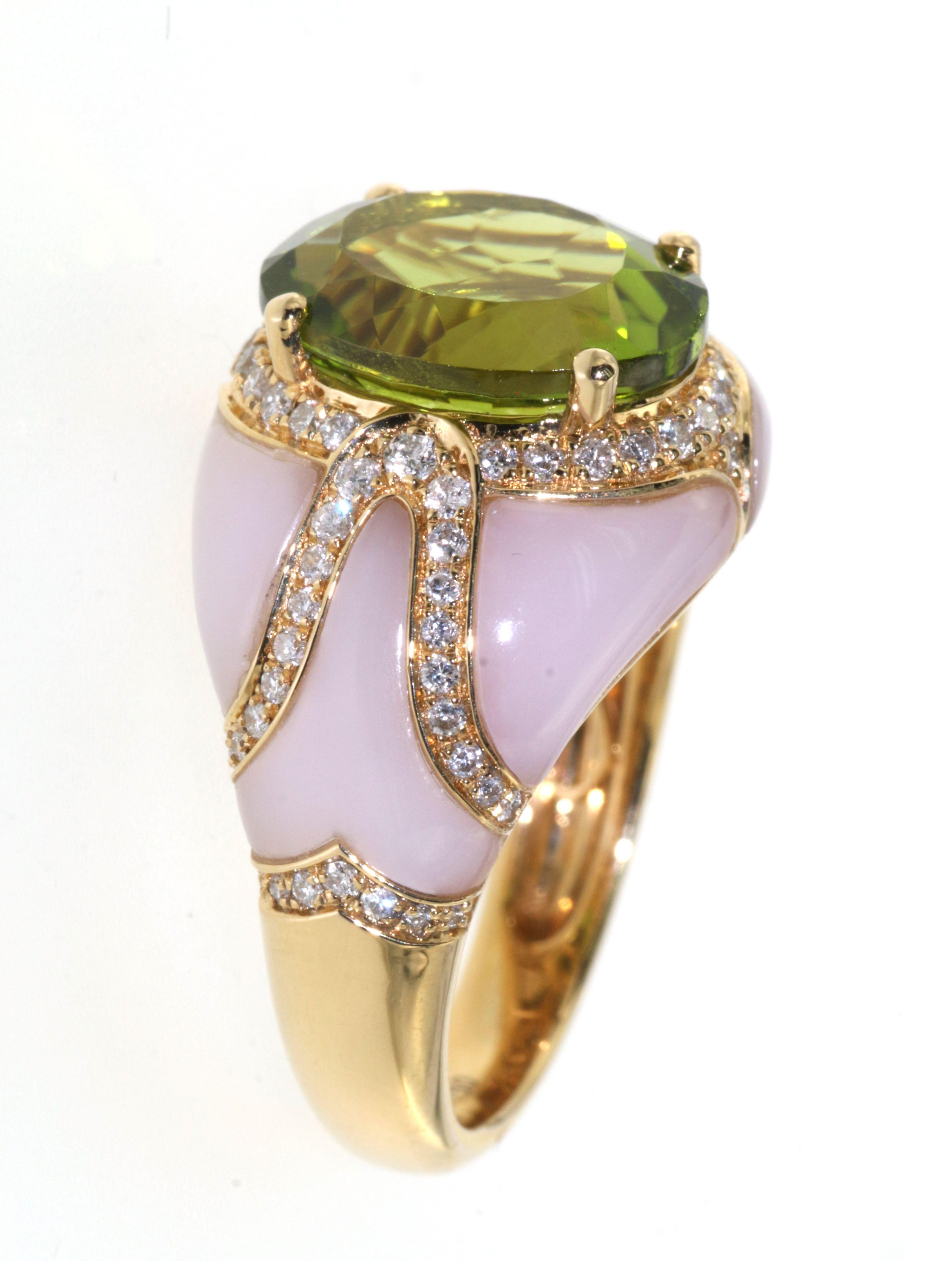 Peridot Pink Opal Diamond Dome Ring For Sale at 1stDibs | opal and ...