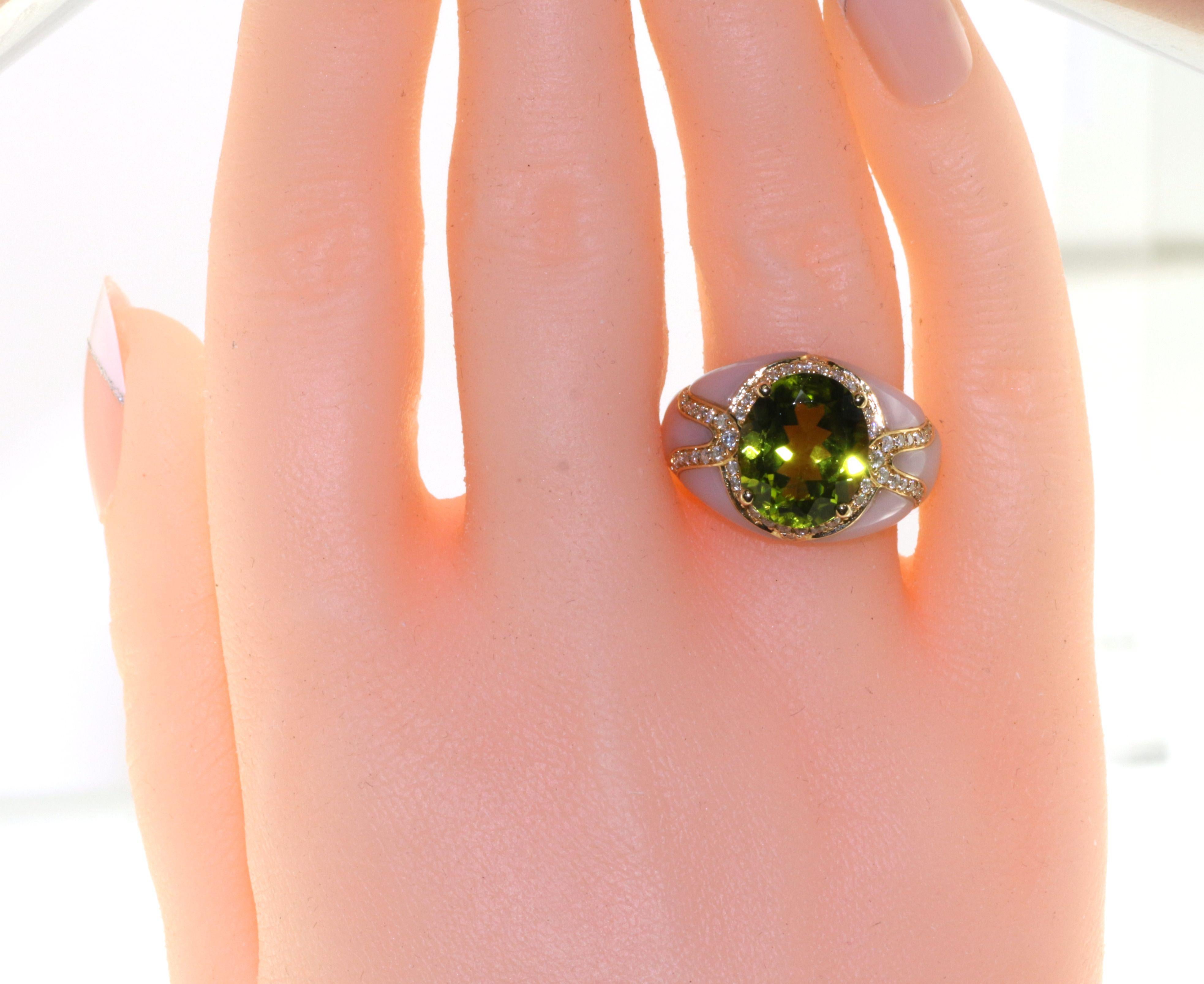 Peridot Pink Opal Diamond Dome Ring For Sale at 1stDibs | opal and ...