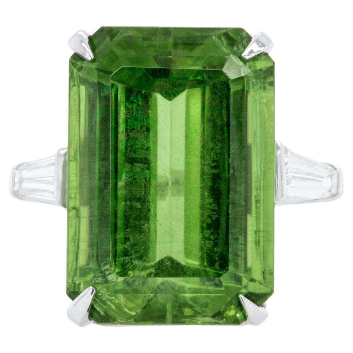 Marquise and Tapered Baguette Diamonds and Peridot Oval Platinum Ring ...