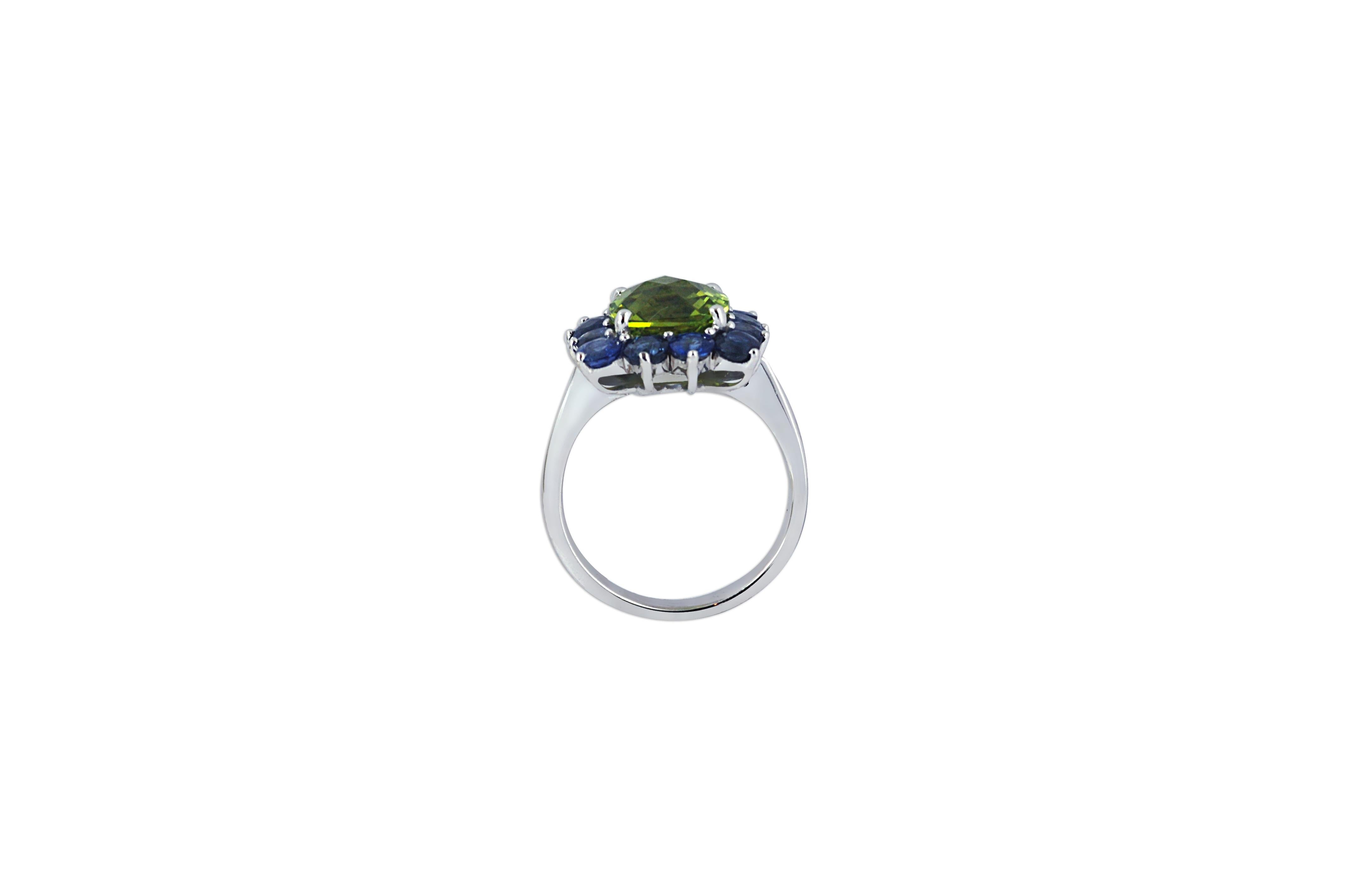 Peridot with Blue Sapphire Ring set in 18 Karat White Gold Settings at ...