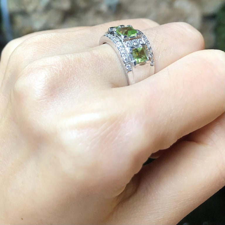Peridot with Cubic Zirconia Ring set in Silver Settings For Sale at 1stDibs