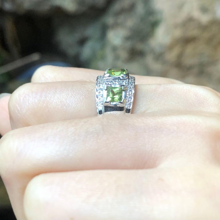 Peridot with Cubic Zirconia Ring set in Silver Settings For Sale at 1stDibs