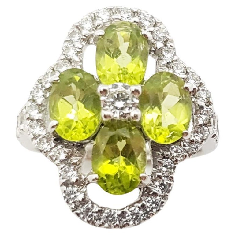 Peridot with Cubic Zirconia Ring set in Silver Settings For Sale at 1stDibs
