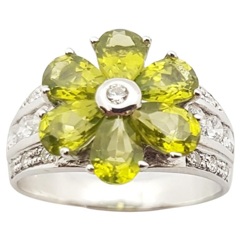 Peridot with Cubic Zirconia Ring set in Silver Settings at 1stDibs