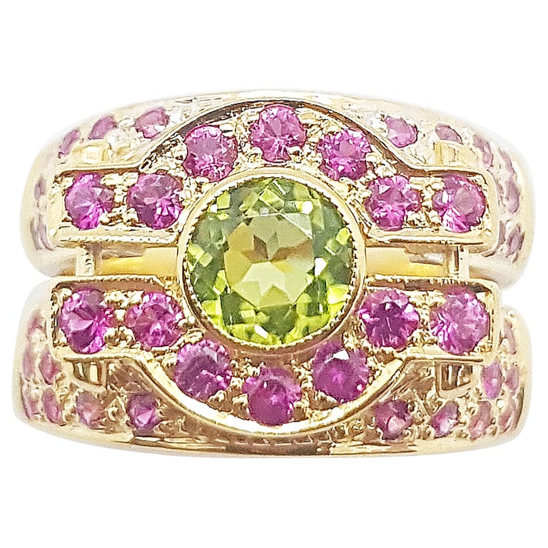 Peridot with Pink Sapphire Ring Set in 18 Karat Rose Gold Settings at ...