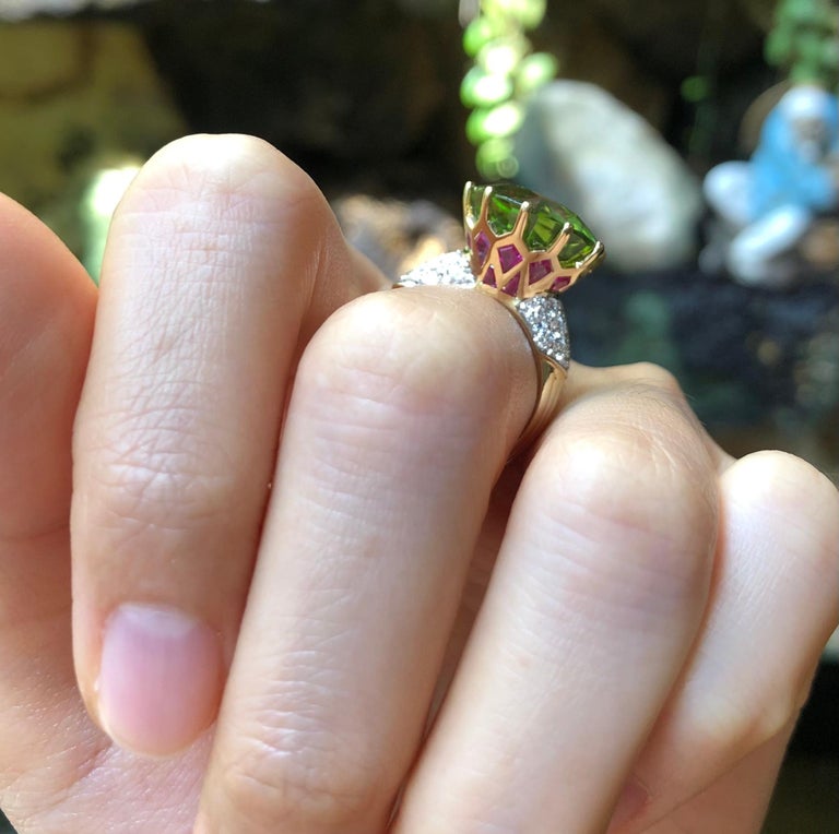 Peridot with Ruby and Diamond Ring Set in 18 Karat Gold Settings at 1stDibs