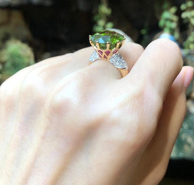 Peridot with Ruby and Diamond Ring Set in 18 Karat Gold Settings at 1stDibs
