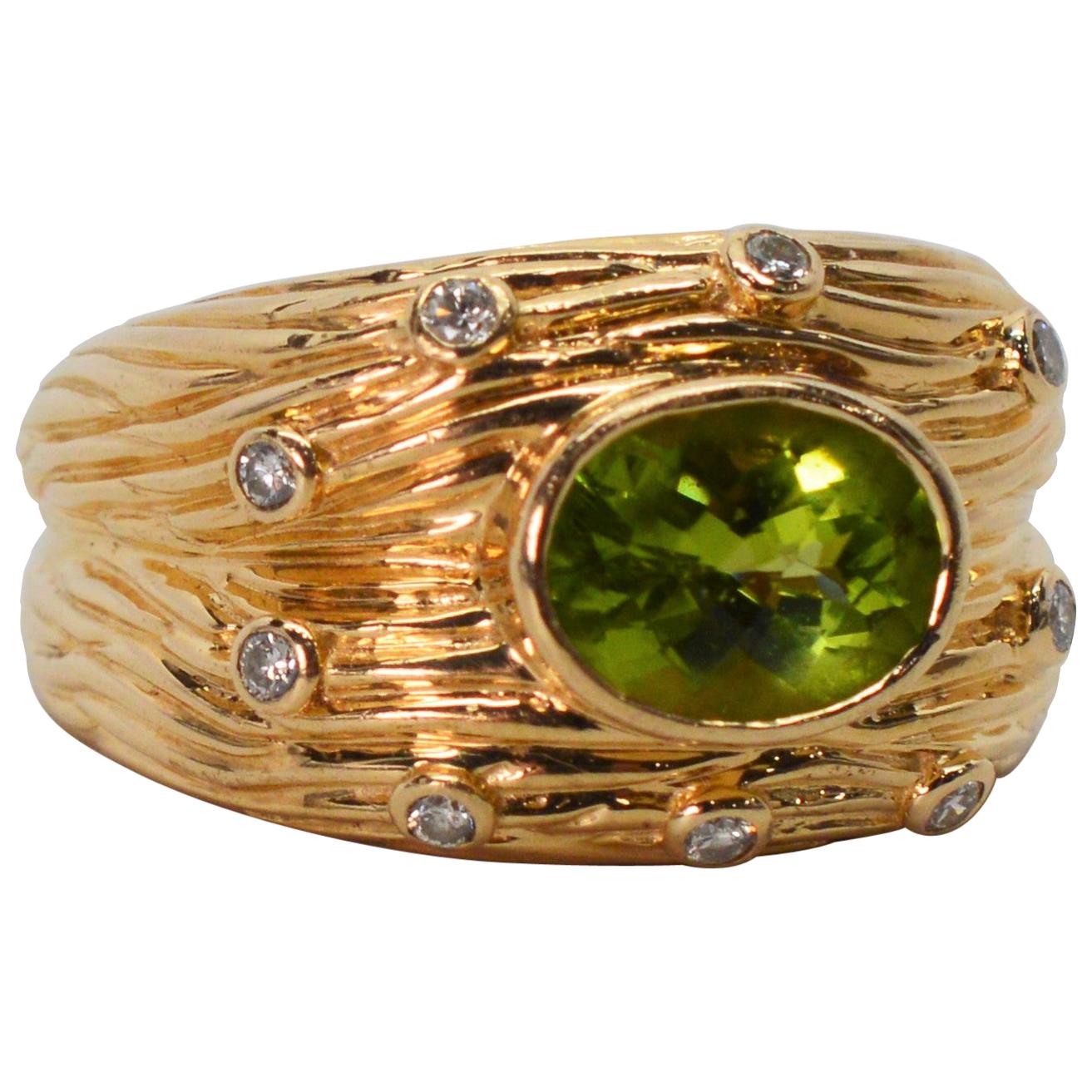 Peridot Yellow Gold Cocktail Ring w Diamond Accents at 1stDibs | white ...