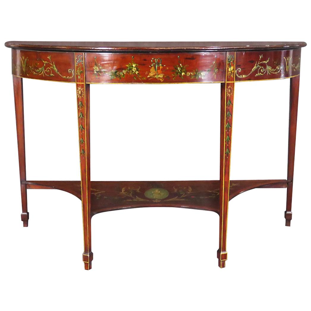 Lovely Small Mahogany and Satinwood Inlay Demilune Console Table at 1stDibs