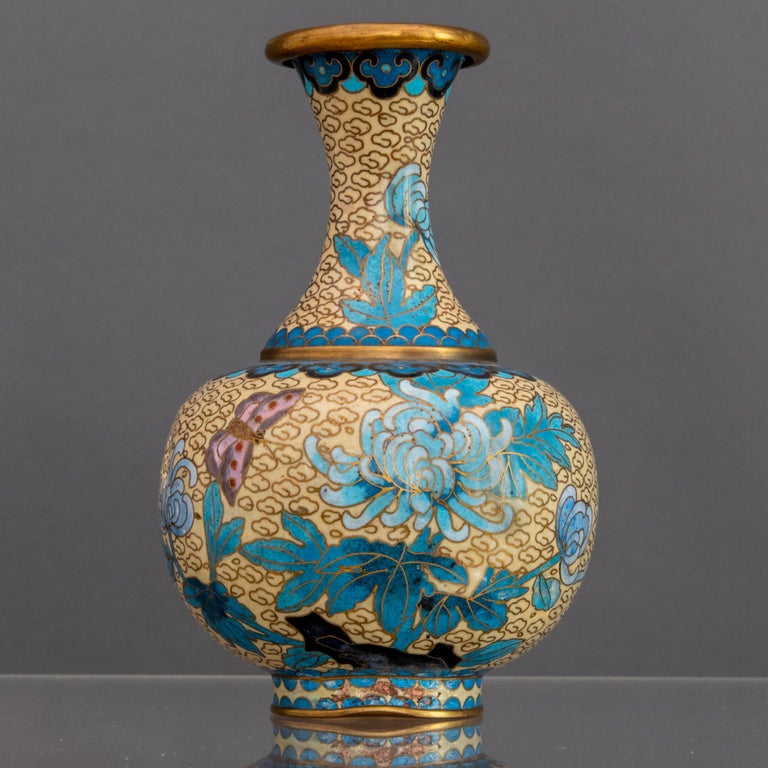 Cloisonné Chinese Style Brass Vase For Sale at 1stDibs