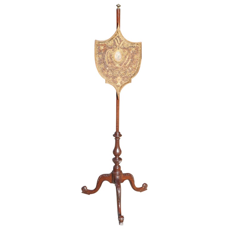 Period George III Quilled Gilded Paper Pole Fire Screen For Sale at 1stDibs