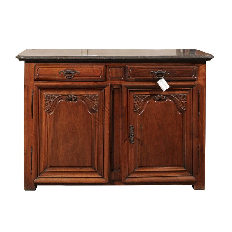 Period Louis XIV Walnut Buffet with Stone Top For Sale at 1stDibs