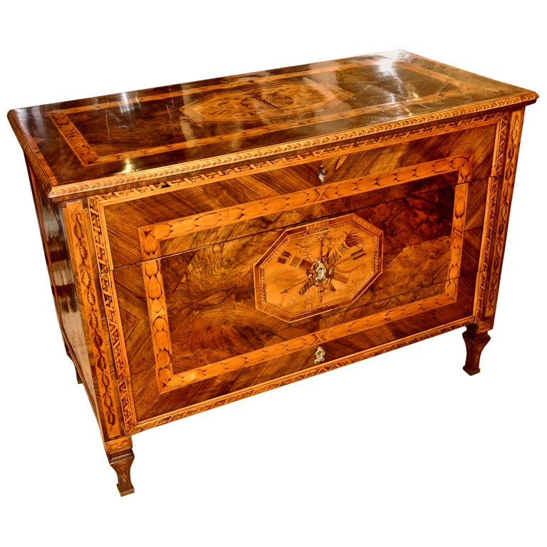 Period Neoclassical Walnut Marquetry Chest of Drawers in Style of ...
