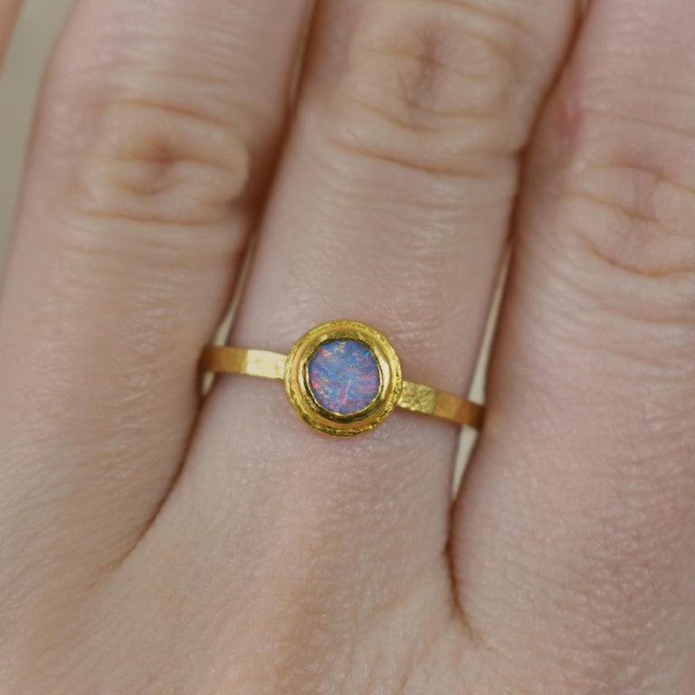 Periwinkle Australian Opal 22 Karat Gold Solitaire Ring For Sale at 1stDibs
