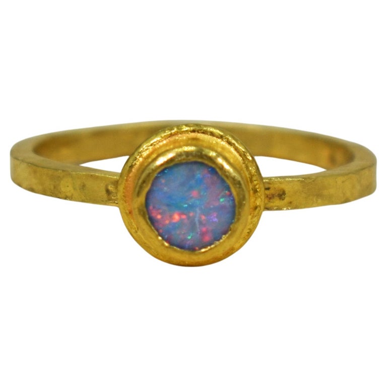 Periwinkle Australian Opal 22 Karat Gold Solitaire Ring For Sale at 1stDibs