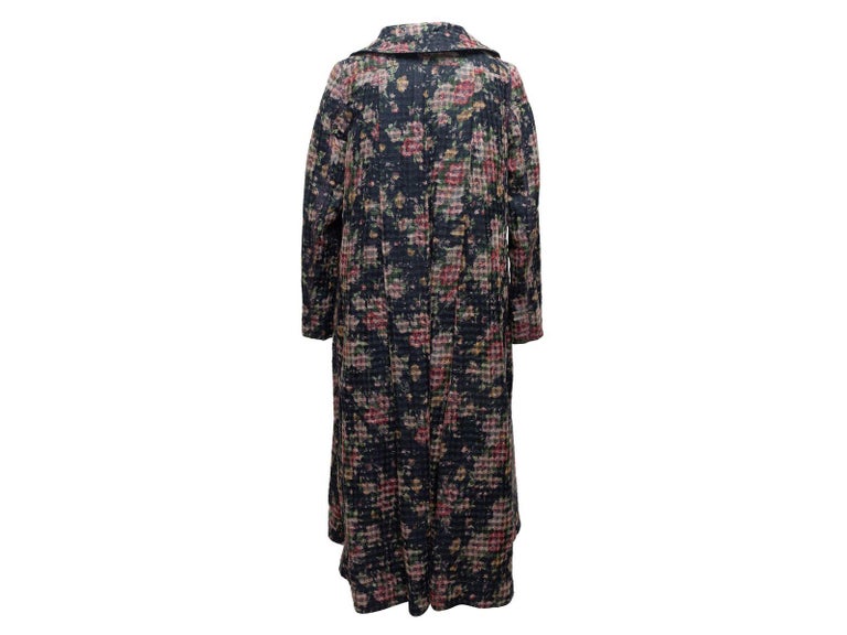 Pero Navy and Multicolor Gingham and Floral Reversible Coat For Sale at ...